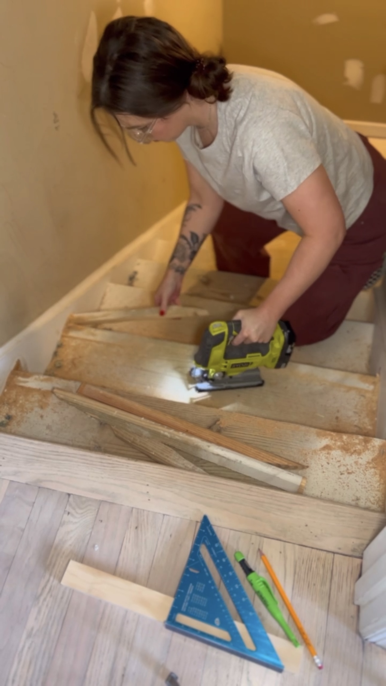 Basement Stairway Makeover - Demo - Cass Makes Home
